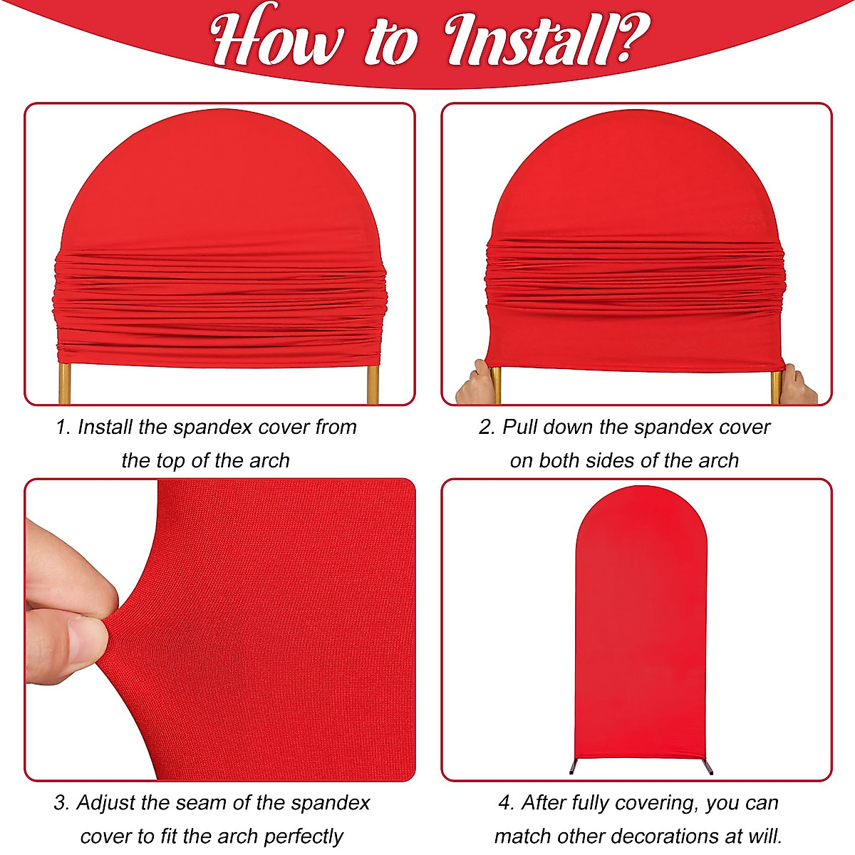 Spandex Fitted Wedding Arch Cover Set of 3 Red Arch Backdrop Cover, Round Top Chiara Backdrop Stand Covers for Wedding Birthday Party Baby Shower Banquet Arch Decoration (Red, 5FT,6FT,6.6FT)