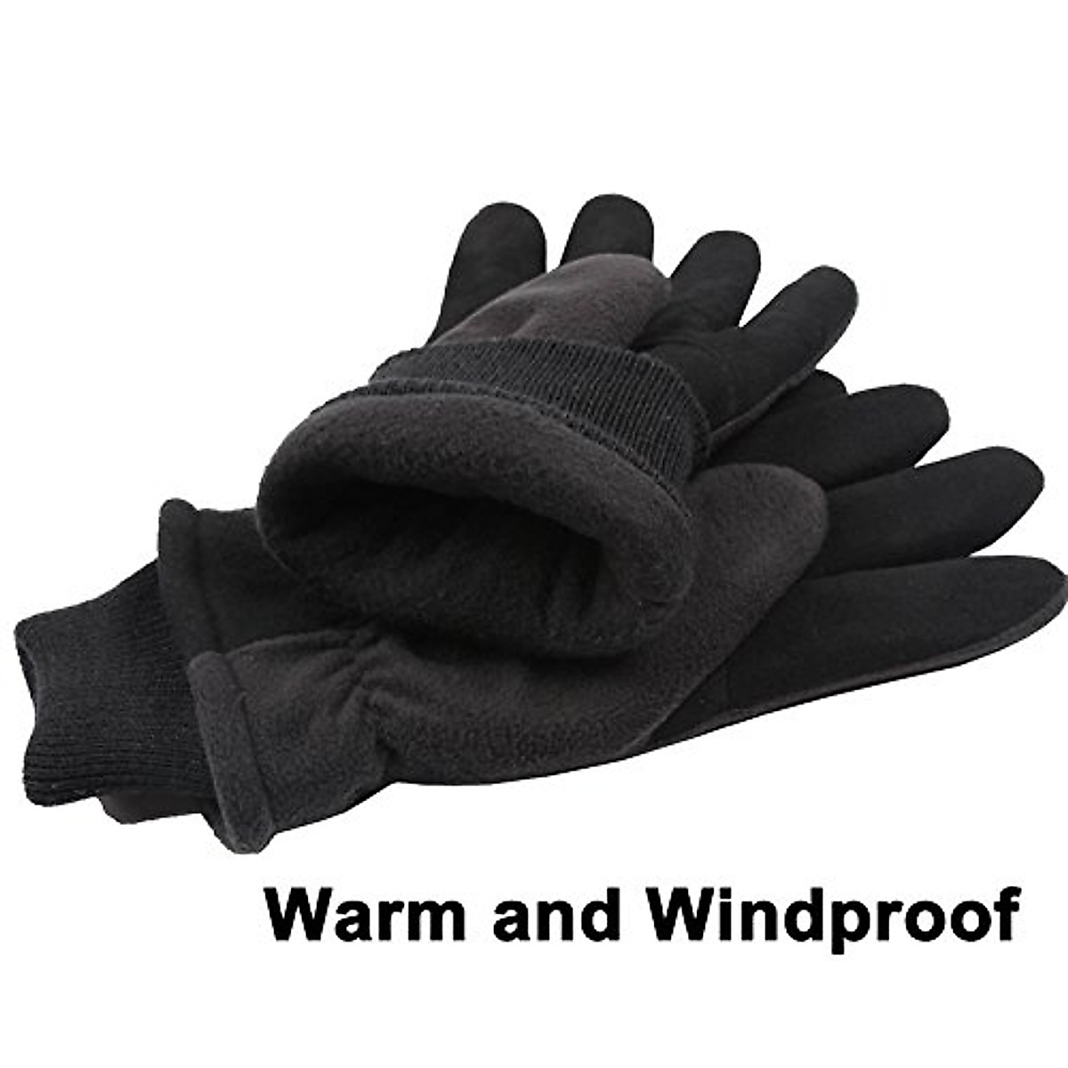 OZERO Winter Gloves Deerskin Leather Thermal Ski Glove Insulated Fleece for Snow Skiing Driving Cycling Hiking Runing Hand Warmer in Cold Weather for Men and Women Large Black