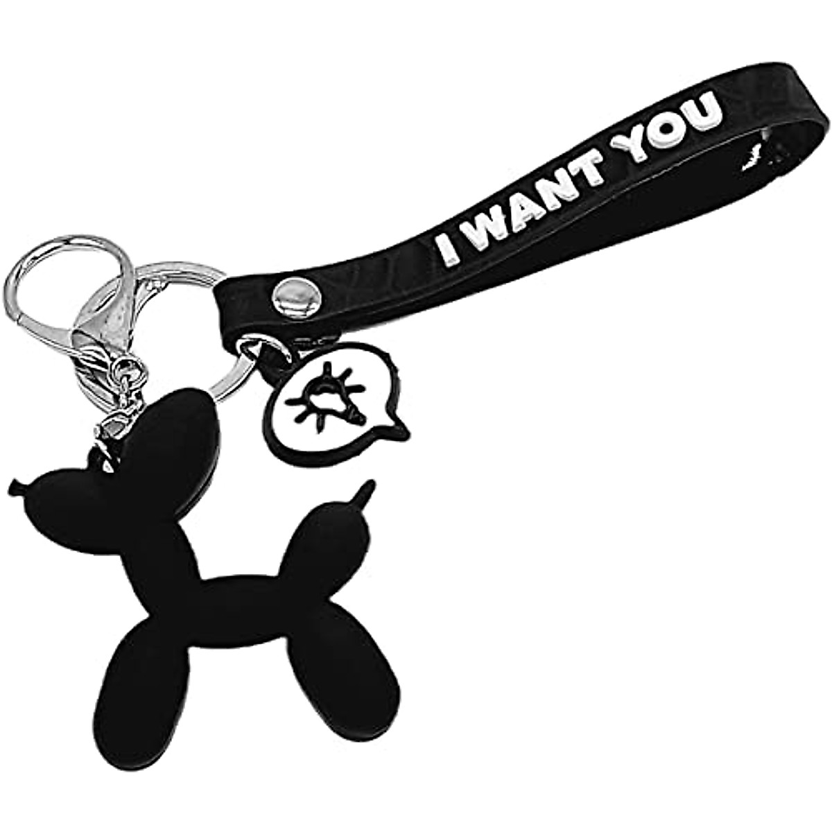 Cute Dog Keychain Balloon Dog Style Keyring soft Silicon interior decor Car Home Office Decoration Animal Keyhook Lovely Puppy Key Holder (3ea set(Black+Pink+Sky-blue))