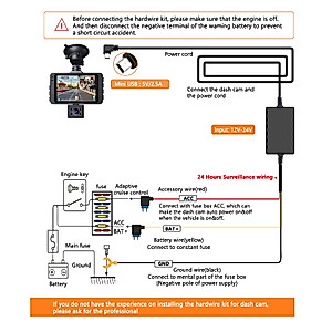 Hardwire Kit for Dash Camera Mini USB Port, Dash Cam Hardwire Kit Converts 12V-24V to 5V/2.5A Car Dashcam Charger Cable Kit, Low Voltage Protection (11.5ft)