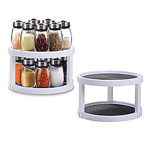 2sets/Pack 2 Tier Non Skid Turntable Lazy Susan 9.8" White Grey Cans Cabinet Organizer For Kitchen Pantry Spice Rack Fridge Holder