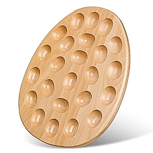Reversible Wood Deviled Egg Platter and Charcuterie Board Thicken Size Egg Holder Countertop Refrigerator Egg Containers for Easter Egg Deviled Egg Board (Egg Shape)