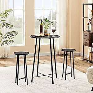 VECELO Small Bar Table and Chairs, Round Bistro Sets with 2 barstools, 3-Piece Pub Dining Furniture, Counter Height Wood Top for Breakfast Dinner Coffee Nap Conference, Easy Assembly, Black