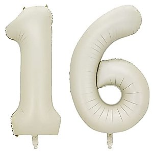 XKFCFC 40Inch Beige Cream 16 Balloon Numbers - Nude color Champagne Kalisan Big Giant Jumbo Large Number Foil Mylar 16th for Birthday Party Supplies 16 Anniversary Events Decorations (Cream-16 Number)