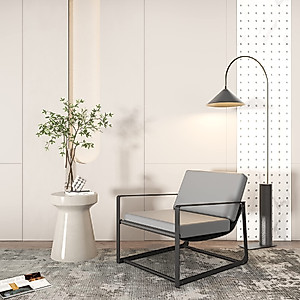 Modern Faux Leather Accent Chairs, Mid-Century Armchairs Ergonomic Chair Reception Chair with Metal Frame for Living Room Bedroom, Study Room (Grey)