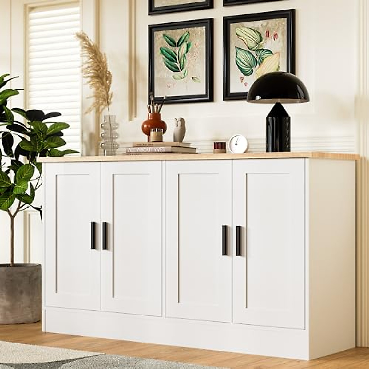 Anystyle 53.1“W White 4 Door Buffet Cabinet, Coffee Bar Cabinet with Adjustable Shelf, Kitchen Buffet Sideboard for Living Room, Kitchen