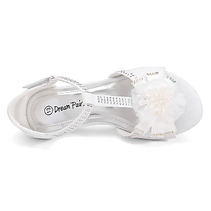 DREAM PAIRS Girls Low Heel Dress Pump Sandals Ankle T Strap Flower Shoes White Size 2 Little Kid