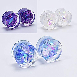 JIAPEIJIA 6Pcs Color Sequin Acrylic Ear Tunnel Piercings and Gauge Double Flared Plug 2g-1'' (00g(10mm))