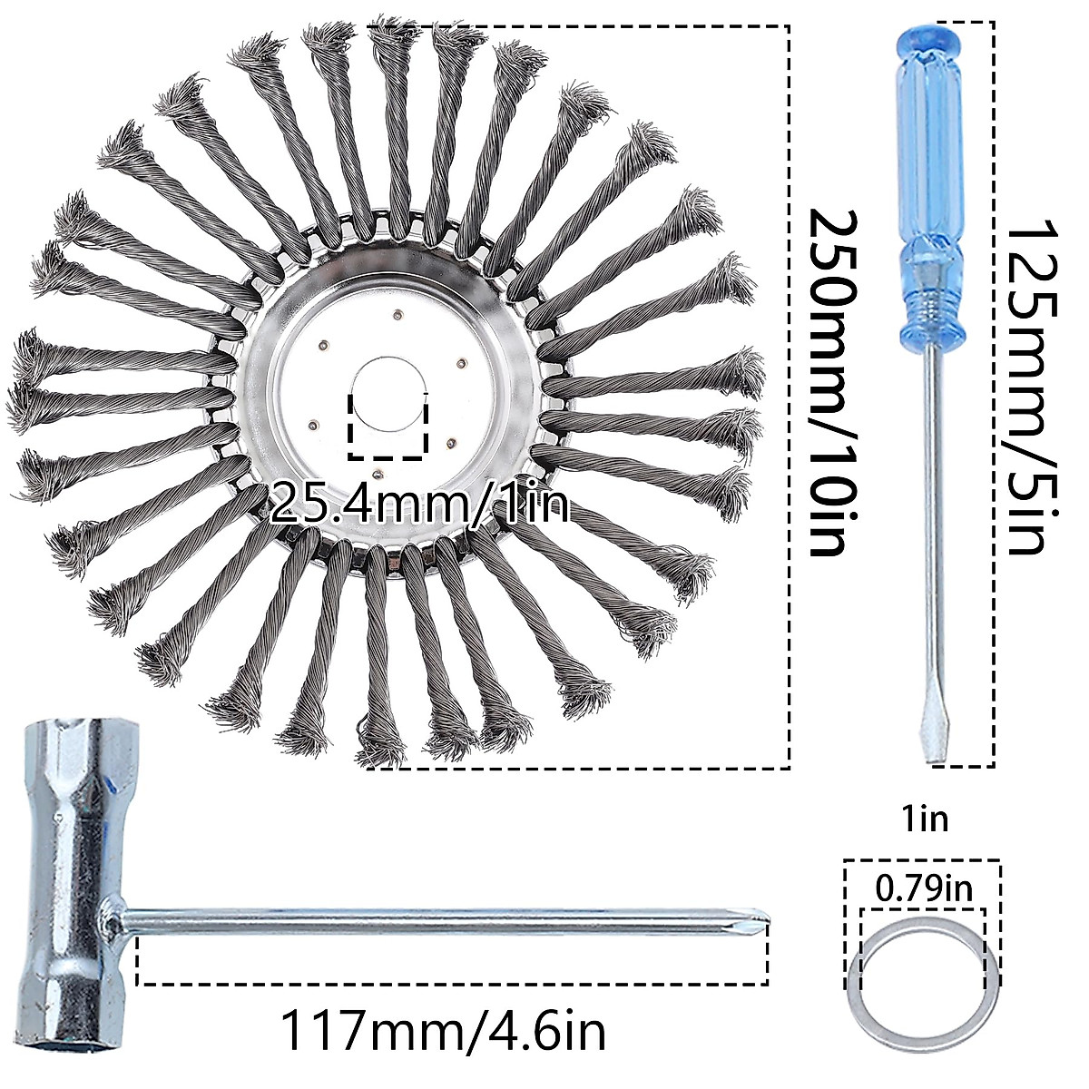 PLAXNS 10 Inch Rotary Steel Wire Brush Cutter Trimmer Head Weed Blade Cutter with Adapter Kit Compatible with Stihl, Husqvarna,String Trimmers, Gardening Lawnmower, Moss Grass Rust Removal