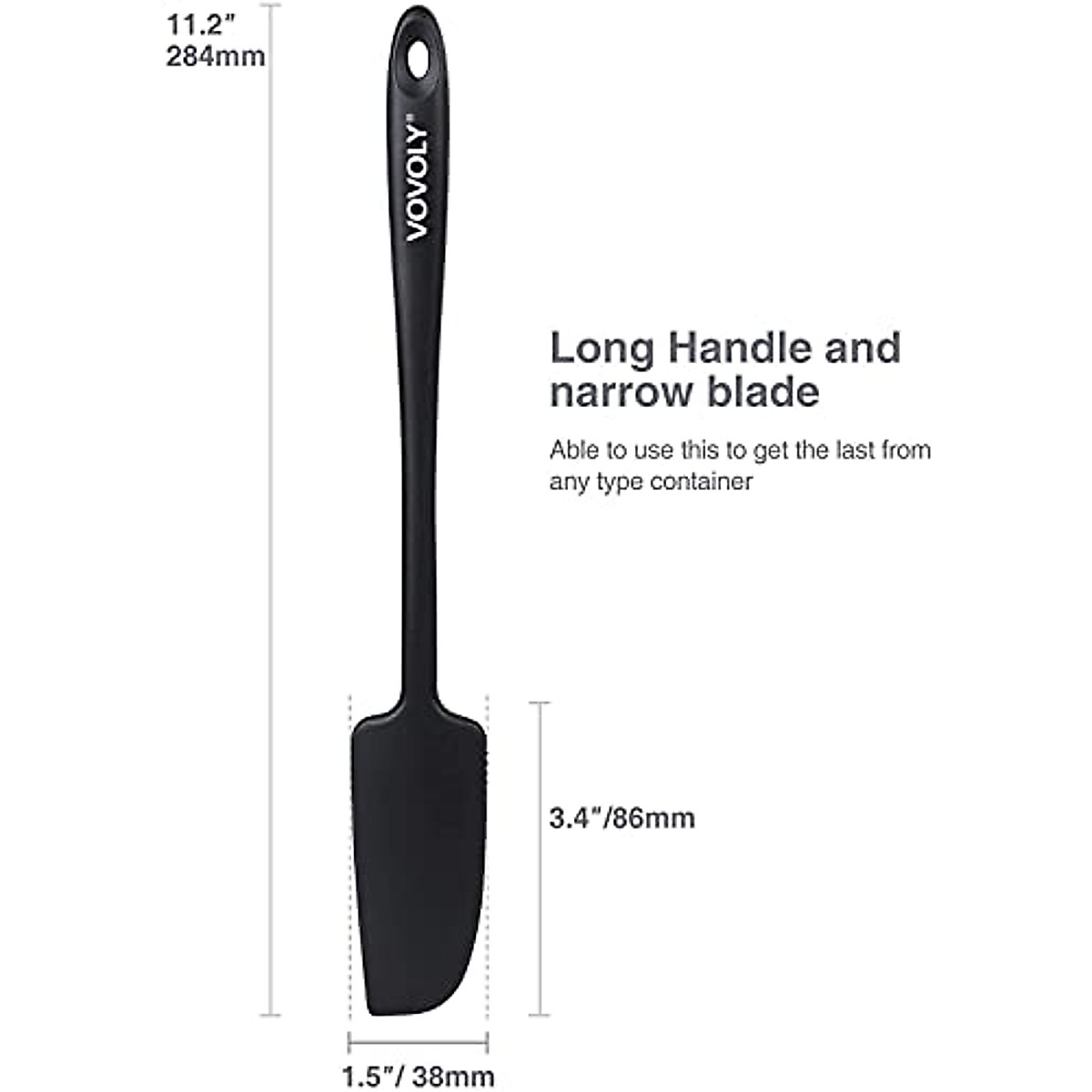 Silicone Jar Spatula, Small Rubber Scraper, Spatulas Silicone Heat Resistant, Seamless,Non StIck Cookware 11.2 Inch, Black.