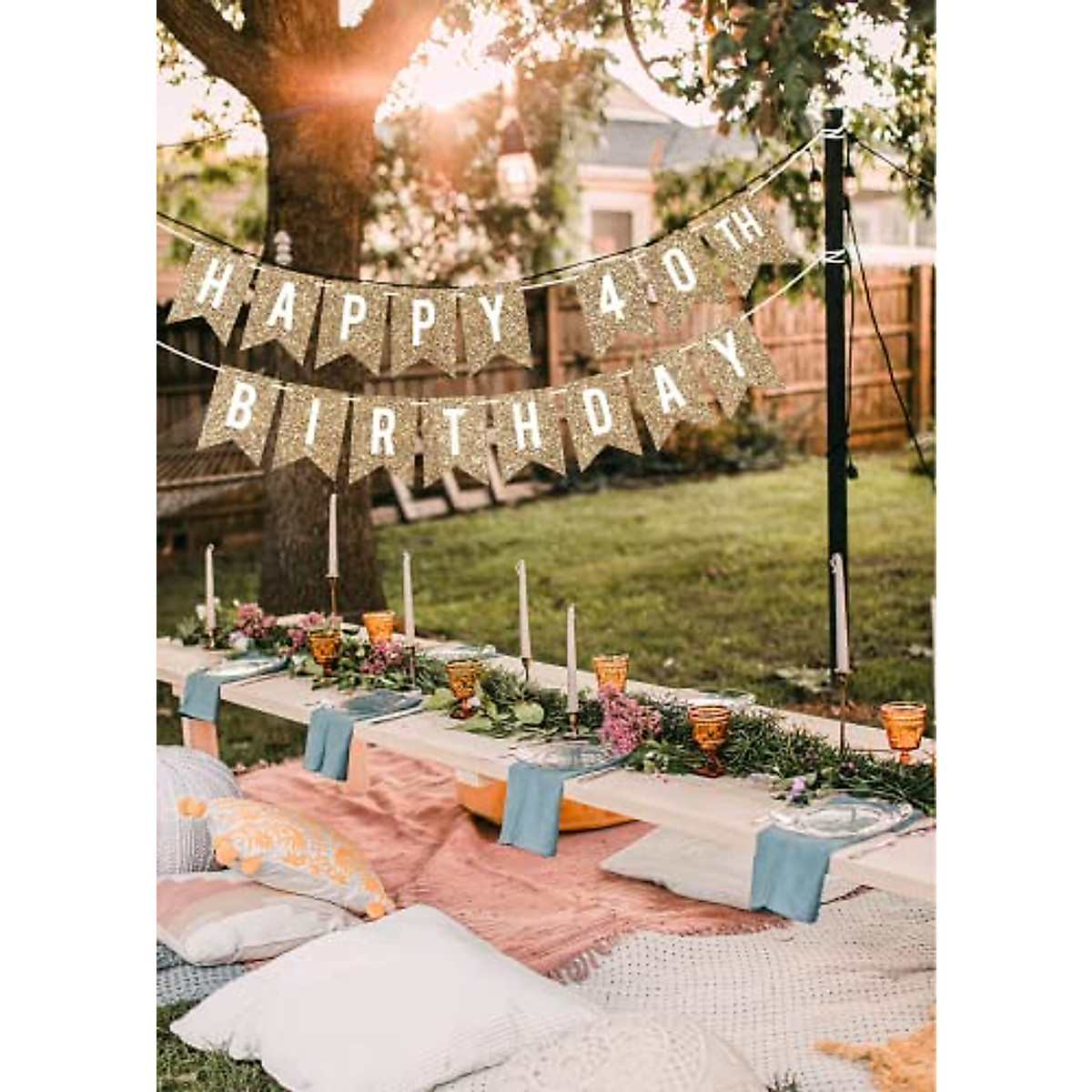 Pre-Strung Happy 40th Birthday Banner - NO DIY - Gold Glitter 40th Birthday Party Banner - Pre-Strung Garland on 6 ft Strands - Gold Birthday Party Decorations & Decor. Did we mention no DIY?