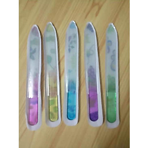 Premium Crystal Glass Nail Files Manicure Set, Professional Double Sided Pedicure Files - Best Glass Nail Files for Natural Nails - Colorful Flower Pattern - 5 Pieces