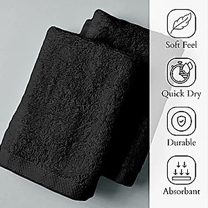 GOLD TEXTILES 100% Cotton Washcloth - 12 Pack | 13x13 inches | Black - Ultra Soft, Highly Absorbent, Long Lasting and Quick Drying - Hotel & Spa Collection Cool Feel Fingertip Towels
