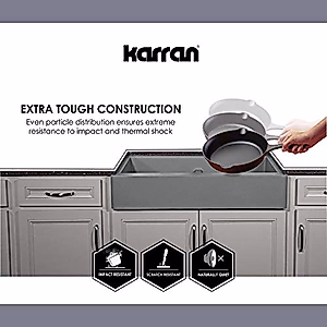 Karran Farmhouse/Apron-Front Quartz Composite 34 in. Double Offset Bowl Kitchen Sink in Brown