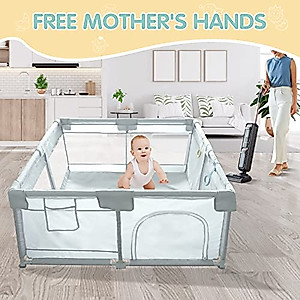 UTHIN Baby Playpen,Large Baby Playard for Toddler with Gate,Indoor & Outdoor Playard for Kids Activity Center with Anti-Slip Base,Sturdy Safety Playard with Soft Breathable Mesh(50"x50"Gray) …