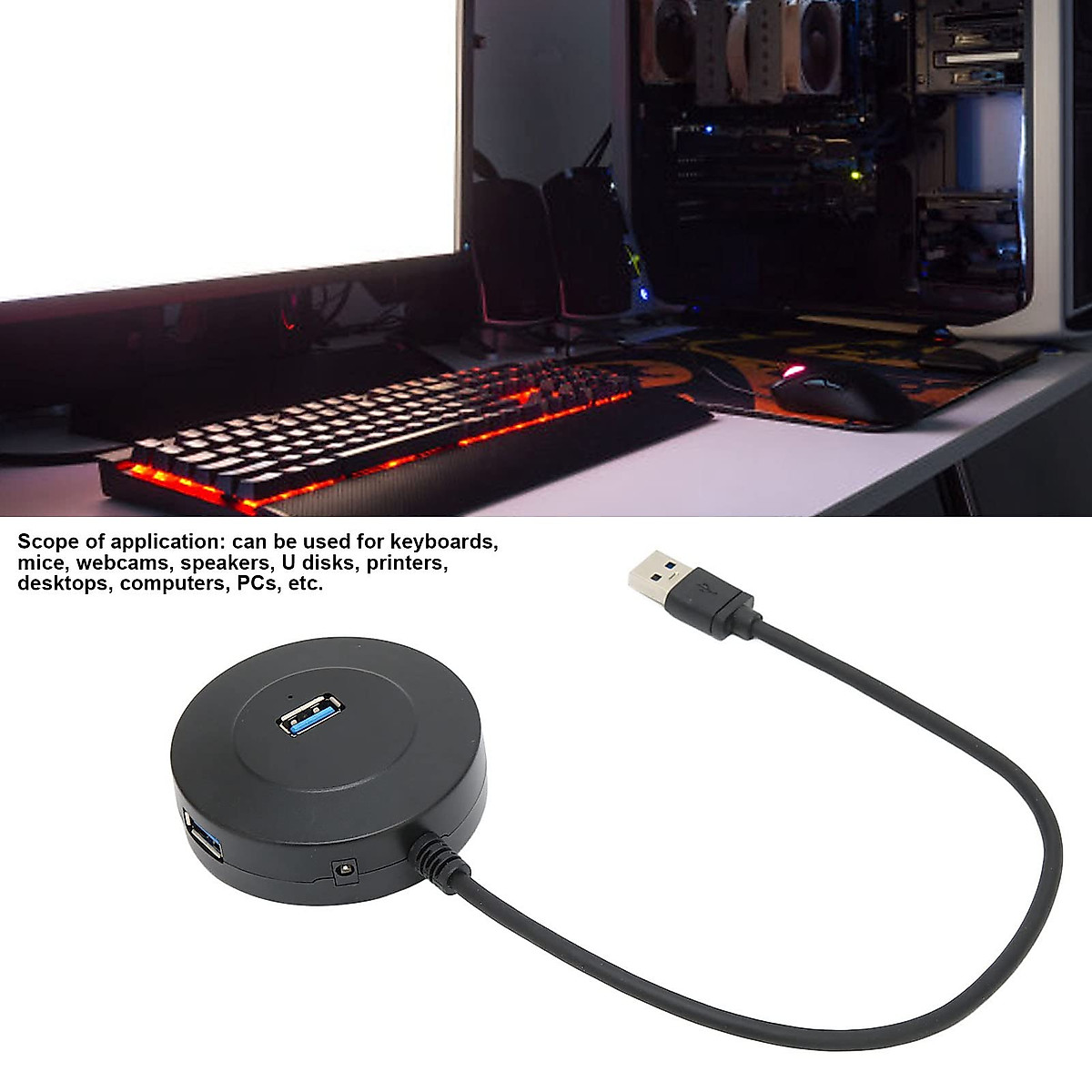 Small 4-Port USB 3.0 Hub,Round Header LED Fast Charging Data Transfer Multiport Adapter, for Laptop PC Computer Desktop Mouse Keyboard for OS X 10.0+