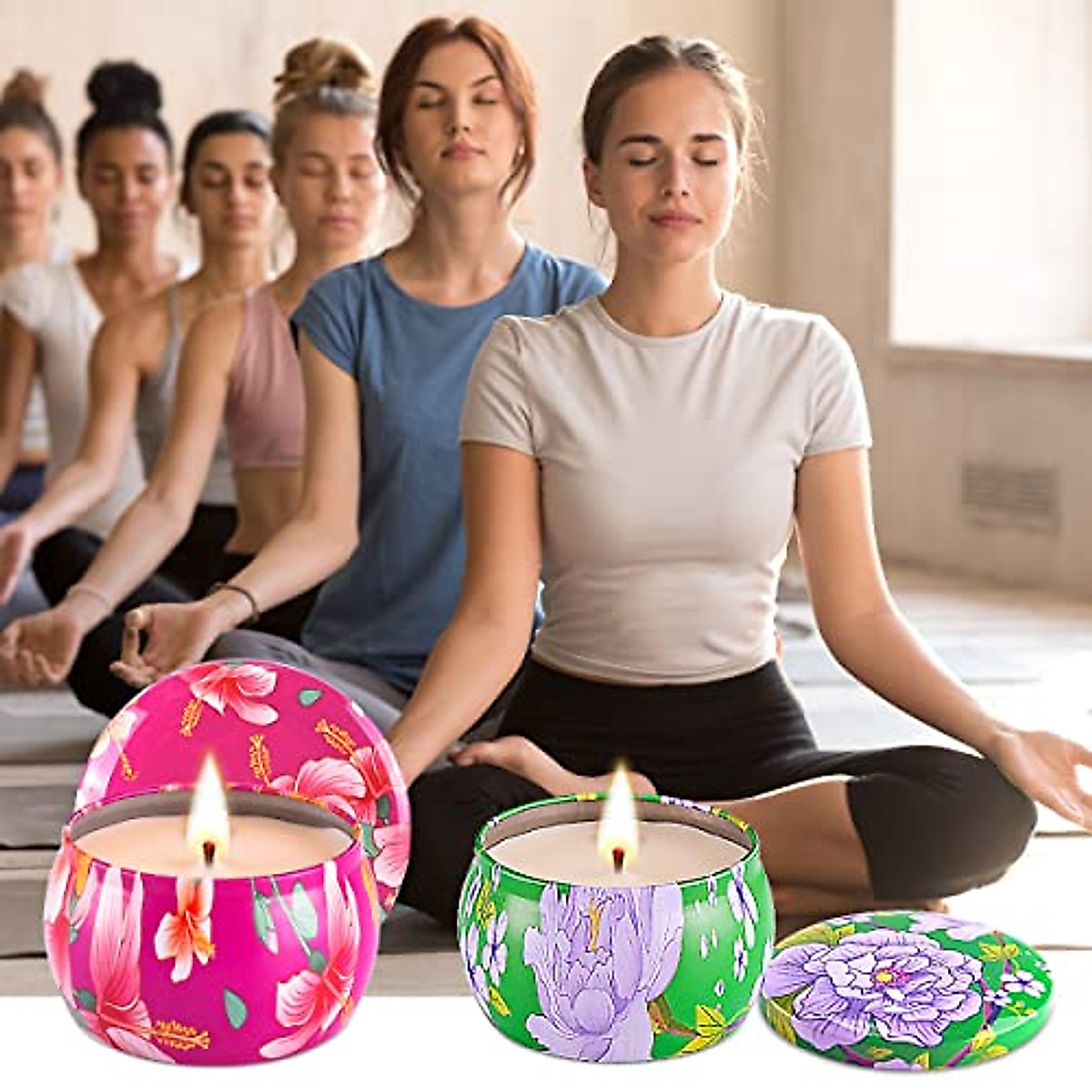 Scented Candles Set for Women, 4 Pack 4.4 Oz Natural Soy Wax with Essential Oil, Portable Travel Scented Candles, Long Lasting Aromatherapy Candle for Stress Relief, Bath, Holiday, Christmas。