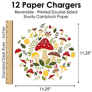 Big Dot of Happiness Wild Mushrooms - Red Toadstool Party Round Table Decorations - Paper Chargers - Place Setting For 12
