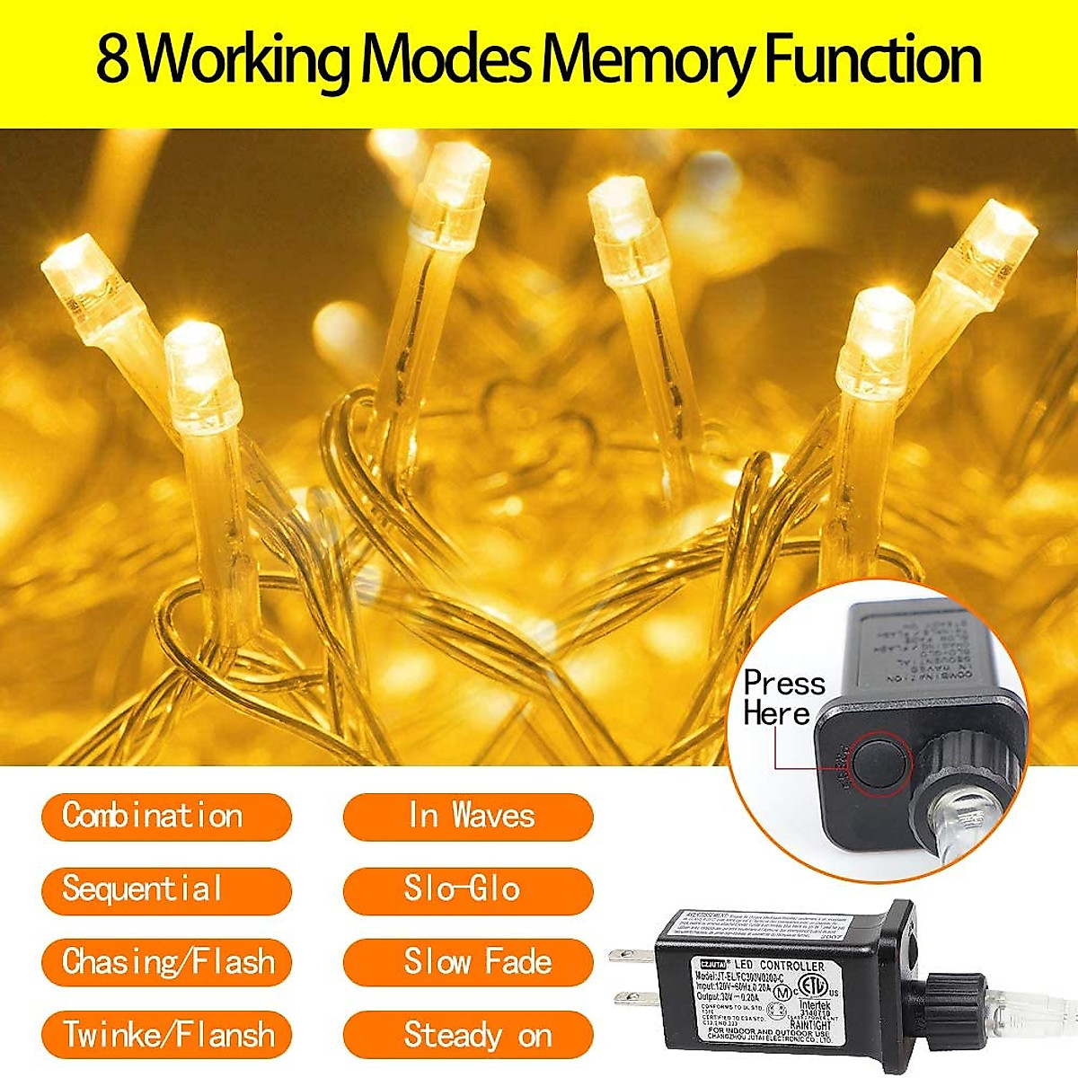 FUNIAO 320 LED Waterfall String Lights for Christmas Trees, Parties, Yard, Garden, and Home Decor (Warm White)