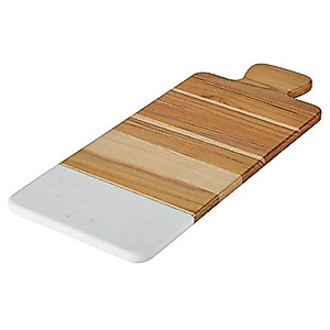 Anolon Pantryware Teak Wood and Marble Cutting Board / Teak Wood and Marble Serving Board - 9.5 Inch, Brown