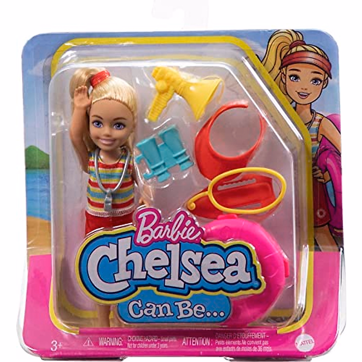 Barbie Chelsea Can Be Doll & Playset, Blonde Lifeguard Small Doll with Removable Outfit & 6 Career Accessories