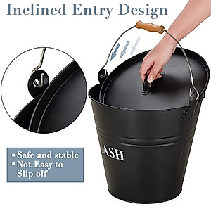 Ash Bucket with Lid and Handle, Galvanized Iron Ash Pail for Fireplace, Fire Pits and Wood Burning Stoves