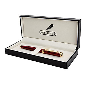 BEILUNER Red Fountain Pen,Stunning Luxury Pen,24K Gilded Nib(Medium),Gorgeous 24K Gold Finish,German Schneider Ink Converter,Trustworthy Pen Gift for Men&Women-Elegant,Executive,Nice Pen for Writing