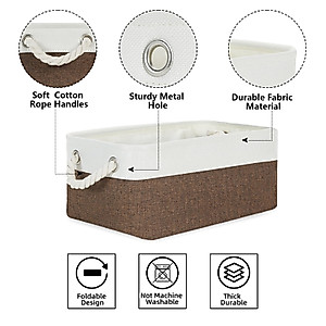 Bidtakay Collapsible Fabric Storage Baskets with Handles for Organizing [6 Pack] Canvas Small Storage Bins Shelf Baskets for Clothes Closet Rectangle Baskets 11.8 X 7.8 X 5 Inches(White&Earthy Brown)