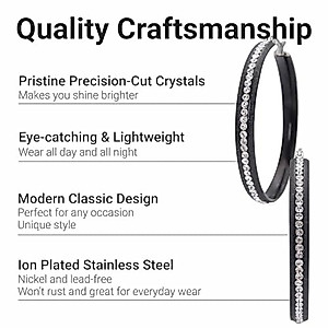 Shop LC Crystal Pave Hoop Earrings - ION Plated Stainless Steel Hoop Earrings for Women - Crystals in Black Bezel Hoops Jewelry Birthday Gifts for Women
