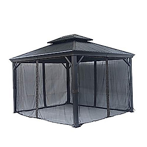Cloud Mountain Steel Gazebo Hardtop Double Roof Rectangular 10'x12', Black