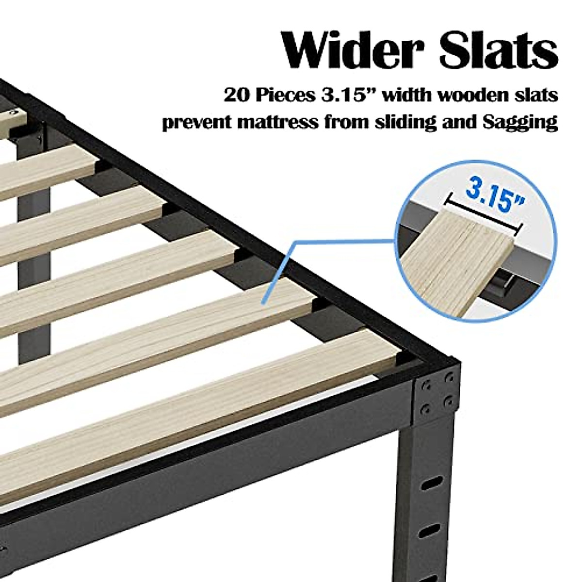 Auroral California King Bed Frame 18 Inch Tall 3 Inches Wide Wood Slats with 3500 Pounds Support for Foam Mattress/ No Box Spring Needed / Underneath Storage / Noise Free / Easy Assembly-Black