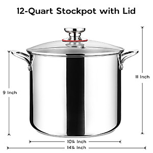 Onader 12 Quart Stock Pot 18/10 Stainless Steel Cooking Pot with Lid Large Soup Pot
