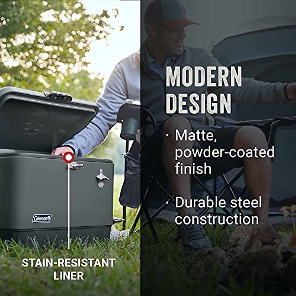 Coleman Reunion Insulated Portable Ice Chest, 54qt Steel Belted Leak Resistant Cooler with Heavy Duty Latch, Handles and Drain