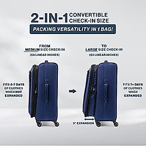 Travelpro Runway 3 piece Luggage Set, Carry on UnderSeat Luggage Soft Tote, Carry-on & Convertible Medium to Large Check-in Expandable Luggage, 4 Spinner Wheels, Softside Suitcase, Black