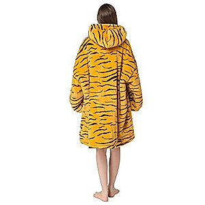 RONGTAI Oversized Wearable Blankets,Soft Plush Printed Sherpa Blanket Sweatshirt with Pockets,One Size Fits All,Tiger