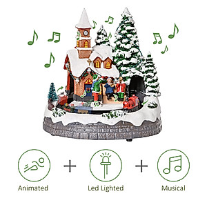 HOMCOM Animated Christmas Village, Pre-lit Musical Collectable Decor with Moving Train for Indoor Holiday Displays, Built-in LED Lights for Tabletop