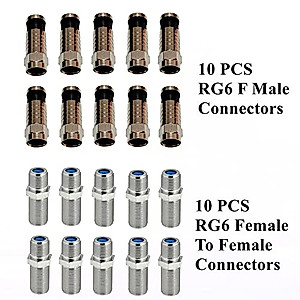 Gaobige Coax Cable Crimper Tool Kit, Coaxial Compression Tool for rg6 rg59 rg11 with 1 Wire Stripper, 10pcs F Male rg6 Connectors And 10pcs Female to Female rg6 Connectors, 1 Screwdriver