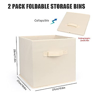 FYY 11 Inch Fabric Cube Organizer 2 Packs, Foldable Cube Storage Bins Basket Closet Organizers Box, Home Organizers with Window and Handle for Shelves, Closet, Kallax, Office Beige