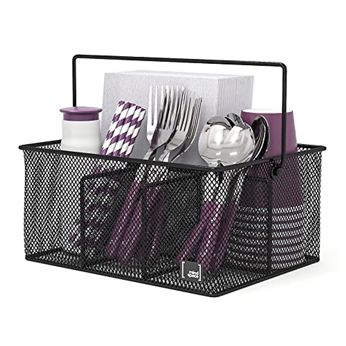 Mindspace Utensil Holder, Kitchen Condiment Organizer and Flatware Utensil Caddy | The Mesh Collection, Black