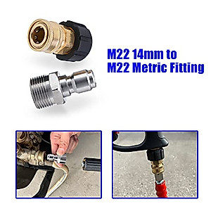 JOEJET Pressure Washer Adapter Set, M22 to 3/8'' Quick Connect for Pressure Washer Hose, M22 14mm to M22 Metric Fitting, 5000 PSI