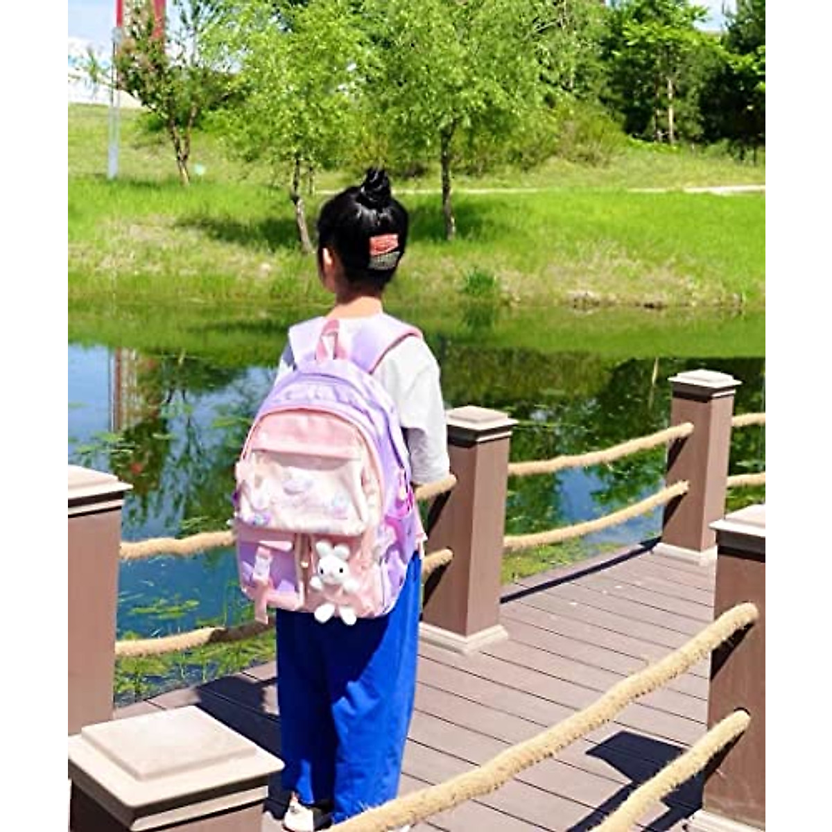 damdos Toddler Cute Backpack Kawaii Girls Bunny School Backpack,Lightweight Refrigerator Elementary Middle School Backpack Bookbag,Girls Backpack With Kawaii Pin Bunny Birthday Gifts(PURPLE,Large)