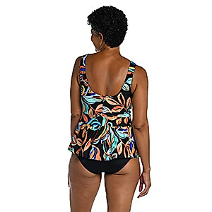 Maxine Of Hollywood Women's Standard Over The Shoulder Empire Tankini Swimsuit Top, Multi//Watercolor Expressions, 8