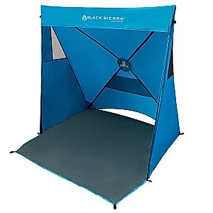 Black Sierra Beach Tent with UPF 50+ Sun Protection, Easy Set Up Sun Shelter, Portable Lawn Canopy with Carry Bag, Outdoor Pop Up Cabana Shade for The Beach, Backyard, Sports, RV