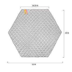 Dad-Baby Hexagon Playpen Mat,Baby Playmat Fits Regalo Play Yard and hiccapop PlayPod Portable Playpen,Carry Bag,Add Visual Stimulation, 6 Panel Playpen Mattress Non Slip Kids Tent Mat (Moroccan Grey)