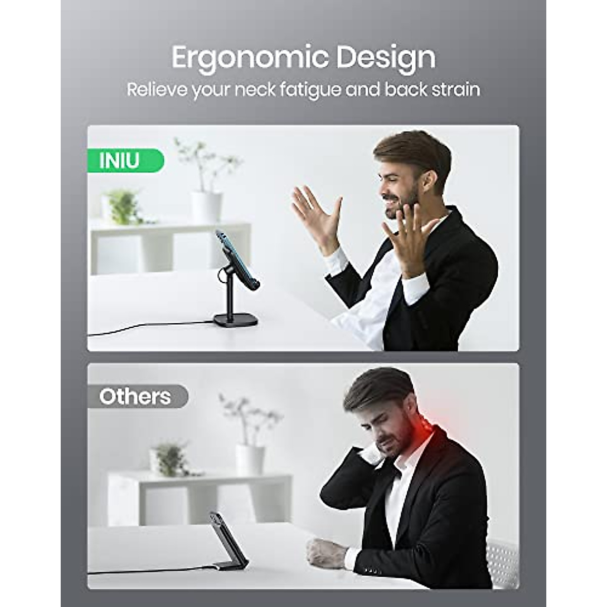 INIU Wireless Charger Stand, 15W Fast Wireless Charging Stand, Adjustable Angle Charger Dock Phone Holder, Wireless Charging Station Compatible with iPhone 14 13 12 11 Pro/Max Samsung S22 S21 Pixel