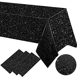 3 Pcs Black Sequin Glitter Tablecloth 54 x 108 Inch Sparkly Shimmer Shiny Waterproof Rectangle Table Cover for Wedding Birthday Graduation Decorations