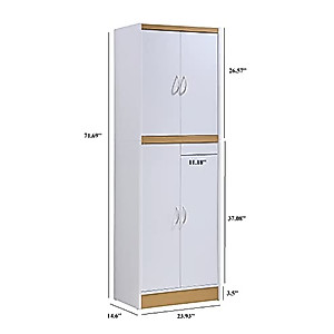 Hodedah 4 Door Kitchen Pantry with Four Shelves, White