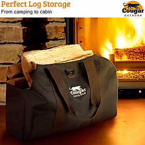 Cougar Outdoor Firewood Carrier Log Carrier (Black) – Waterproof, Heavy Duty, XXL Capacity Canvas Wood Carrying Bag for Firewood, Camping, Wood Fire Stove & Fireplace Gift for Him Idea