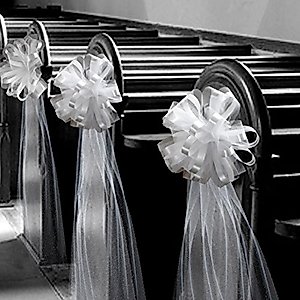 Large Assembled White Wedding Pew Bows - 10" Wide, Set of 6, Tulle Wedding Bows, Mother's Day, Reception, Aisle Decoration, Bridal Shower, Anniversary, Birthday, Fundraiser, Wedding Event