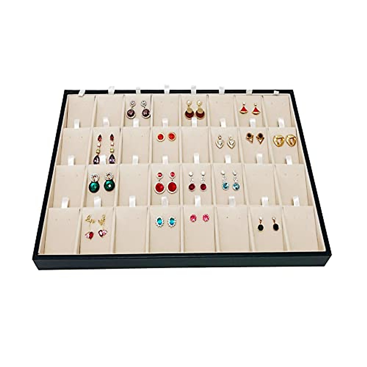 Premium Quality Dark Blue PU Leather Jewelry Tray Drawer Divider Closet Organizer Storage Display Stackable (Earrings)